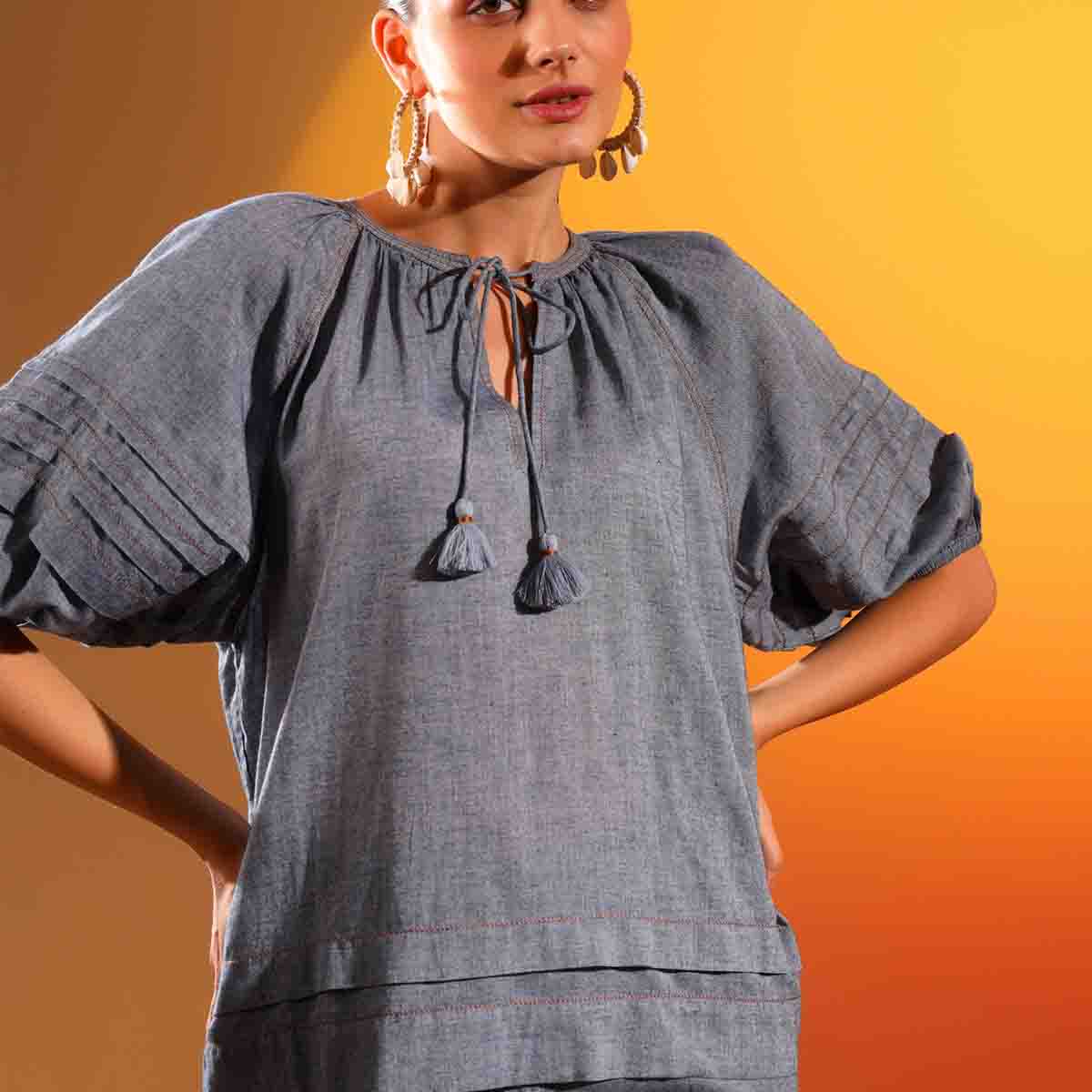 Saint Maureen Womens Grey Chambray Vanessa Top – SaintG India