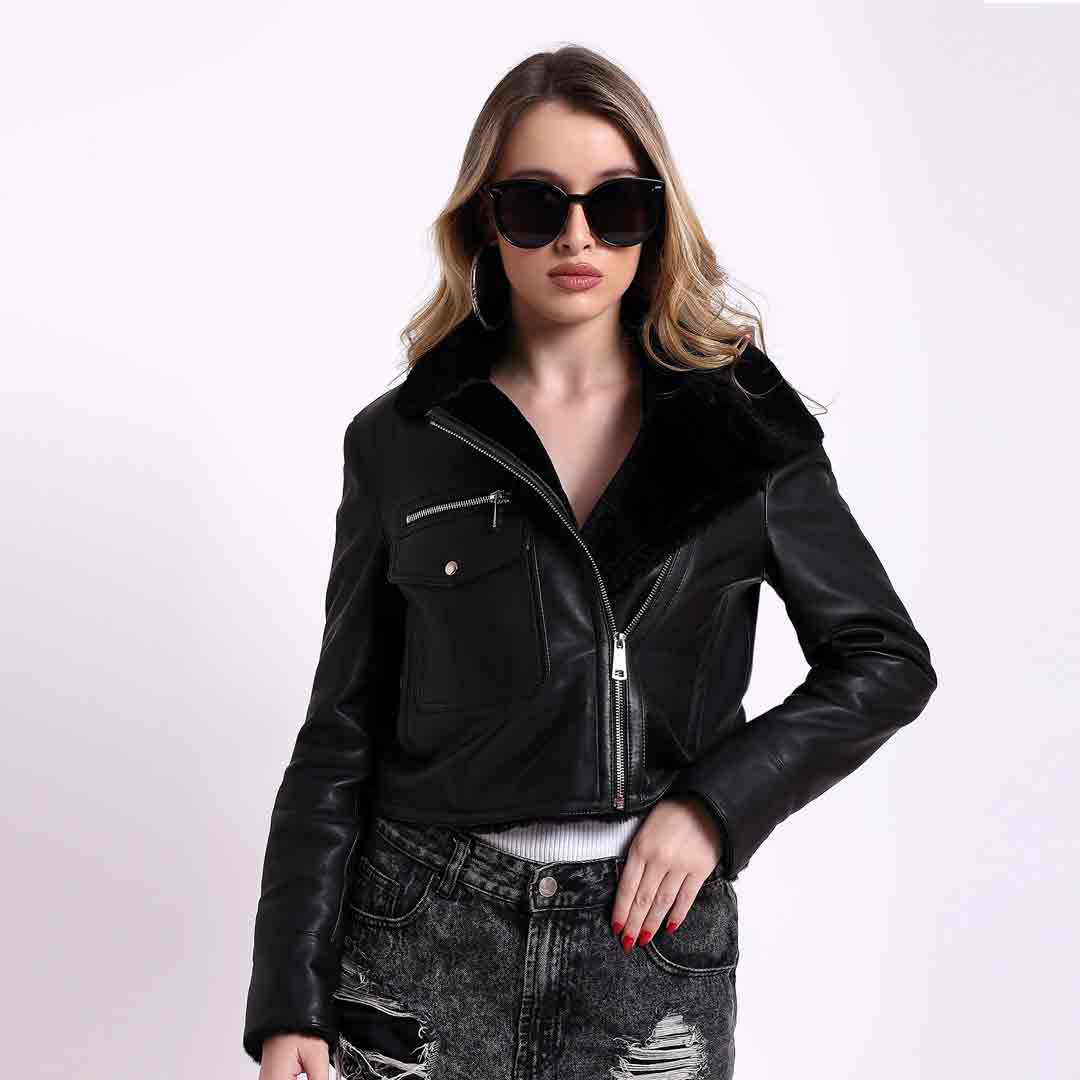 Buy Saint Darcy Black Leather Women Biker Jacket Online – SaintG India