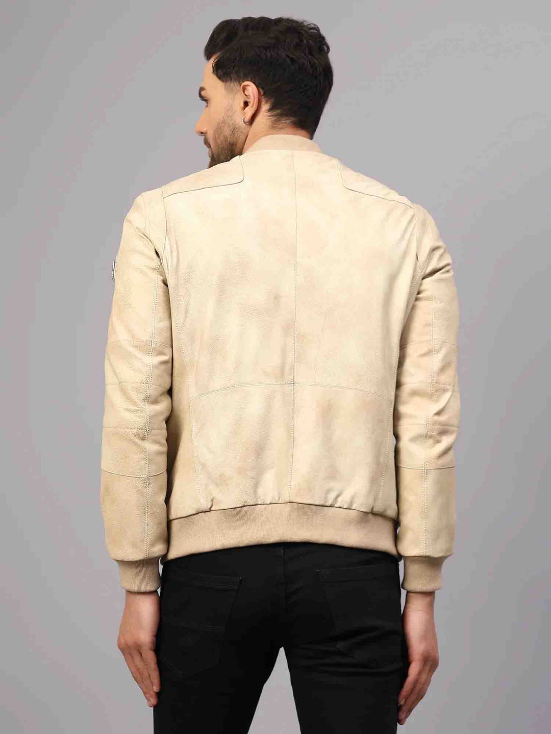 Saint Edith Beige Leather Men's Bomber Jackets – SaintG India