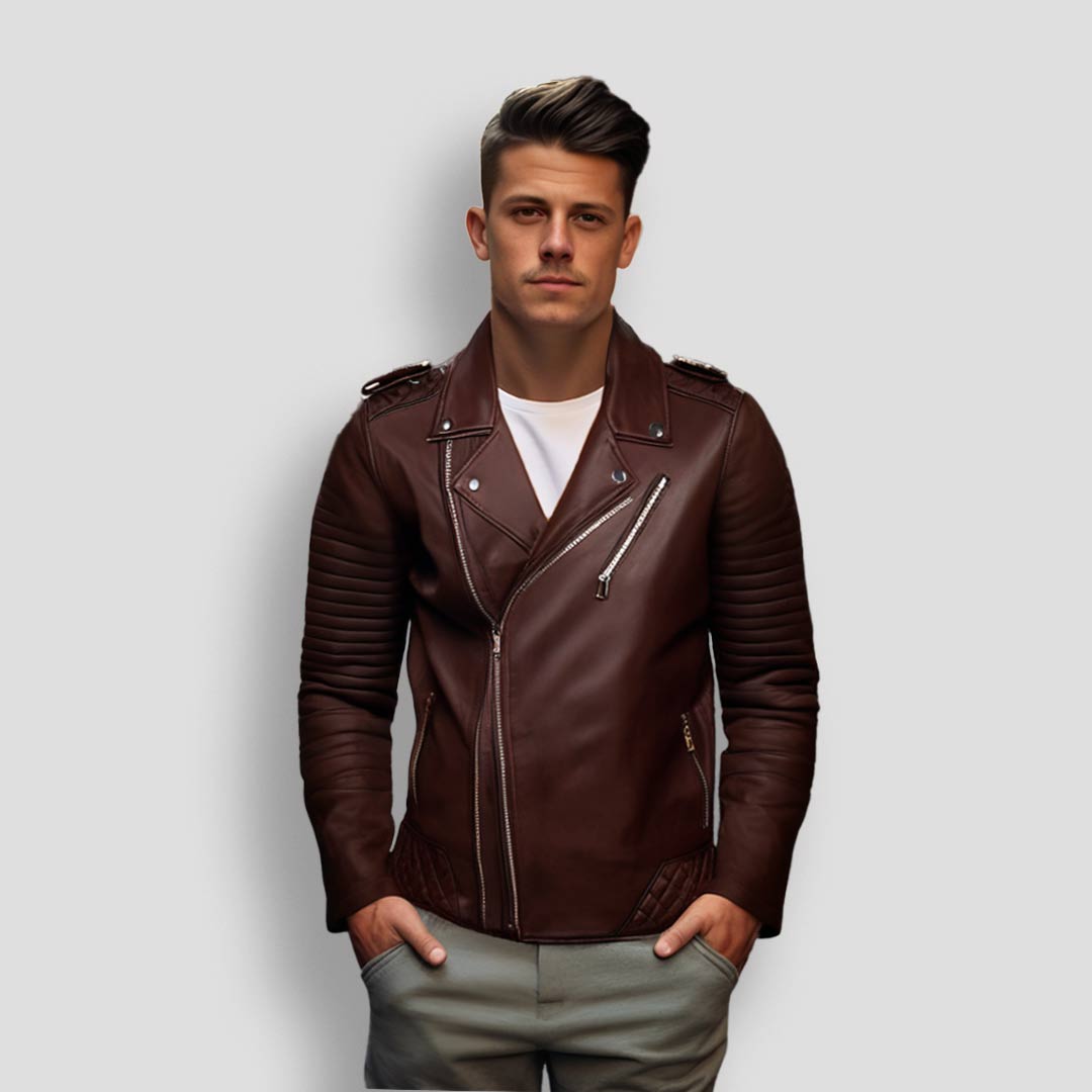 Saint Fabio Men Brown Leather Biker Style Jackets – SaintG India