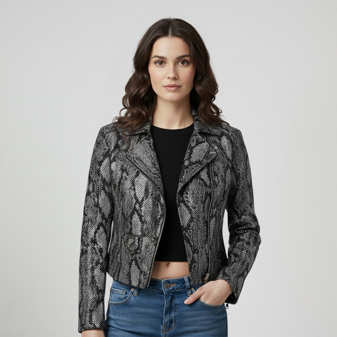 Buy Evie Grey Leather Women Jacket | Stylish Women Outerwear – SaintG India