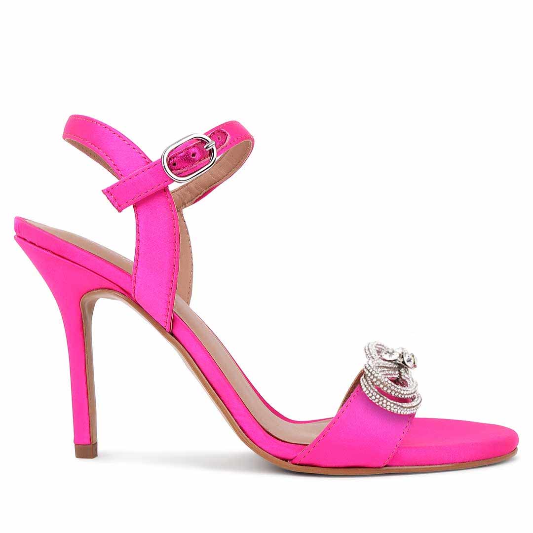 Saint Hayden Stone Studded Bow Hot Pink Leather Stilettos – SaintG India