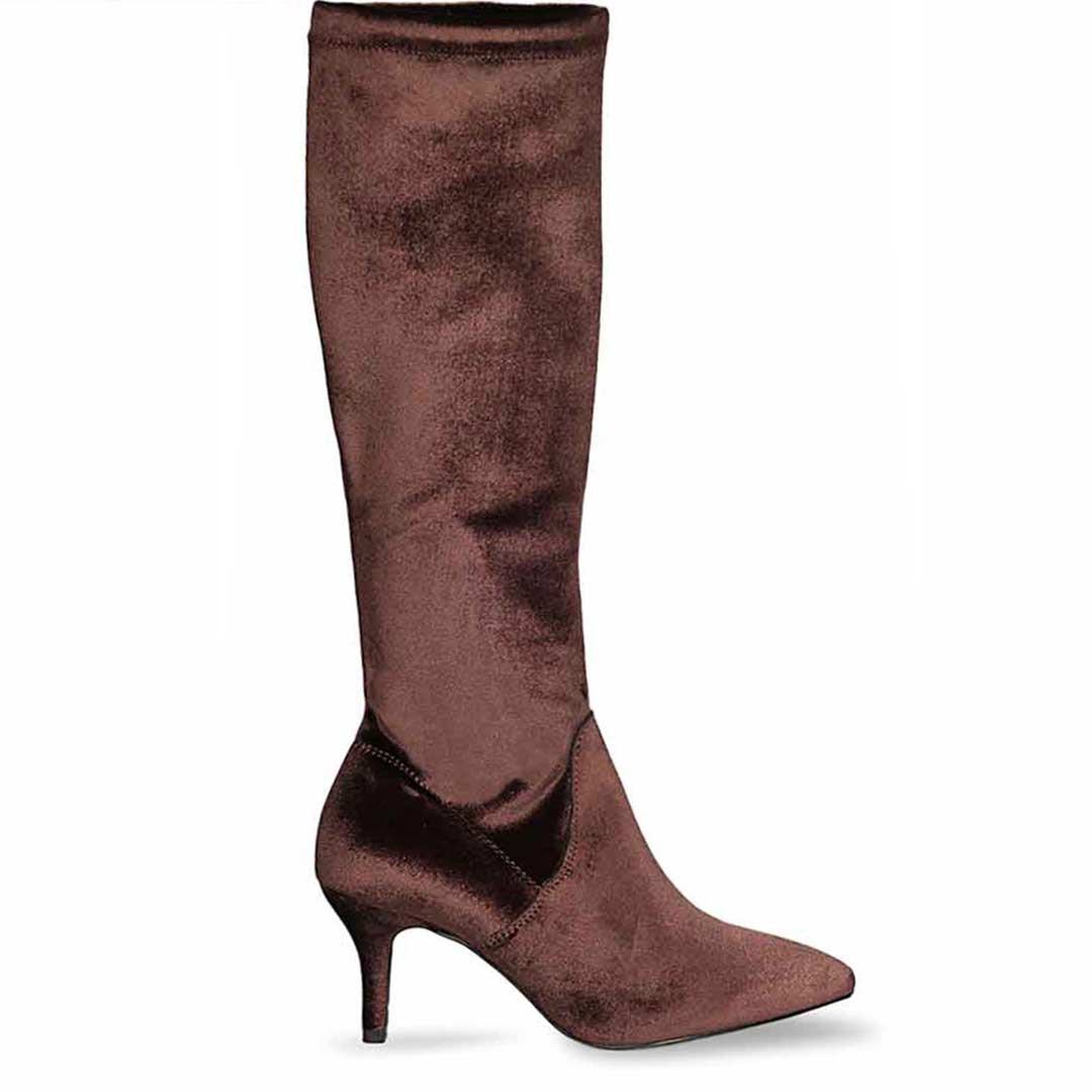 Saint Jemima Bordo Stretch Velvet Knee High Stiletto Boots – SaintG India