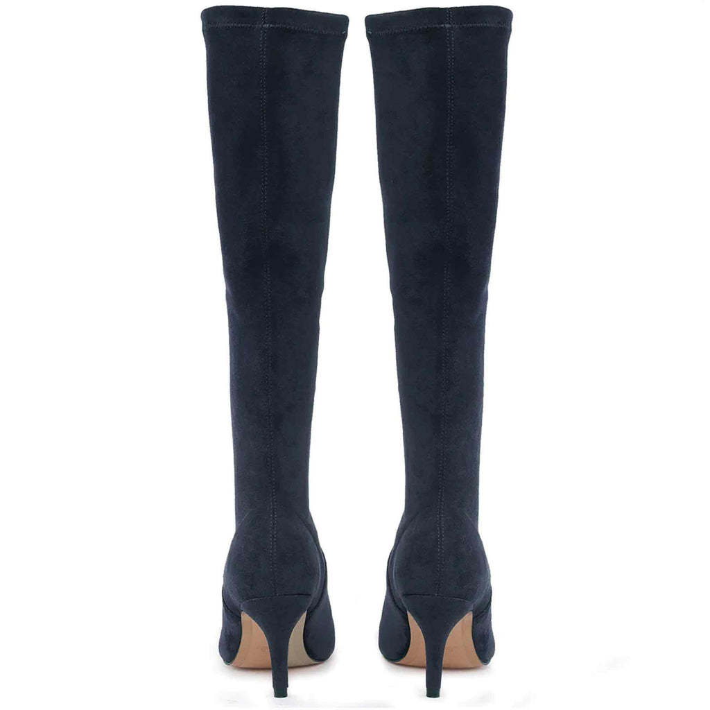 Saint Jemima Navy Stretch Suede Kitten Heel Long Boots – SaintG India