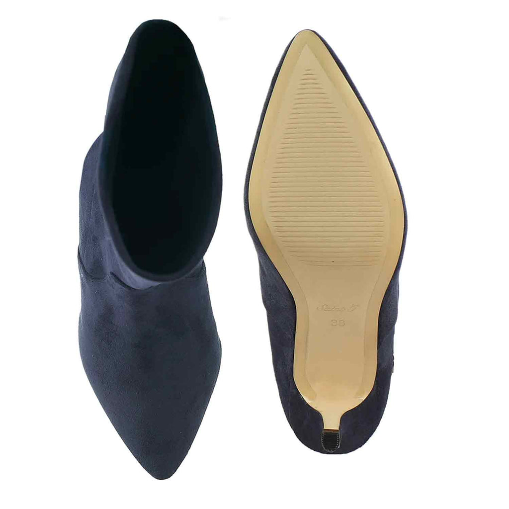 Saint Jemima Navy Stretch Suede Kitten Heel Long Boots – SaintG India