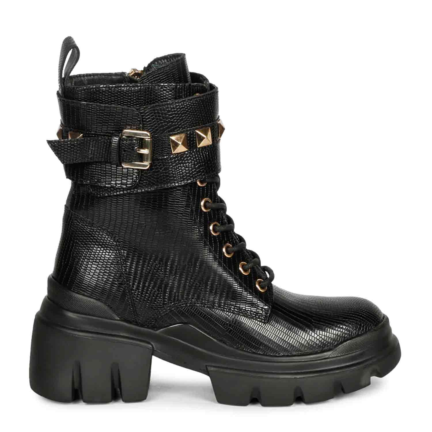 Saint Stella Black Leather Lace Up High Ankle Boots – SaintG India